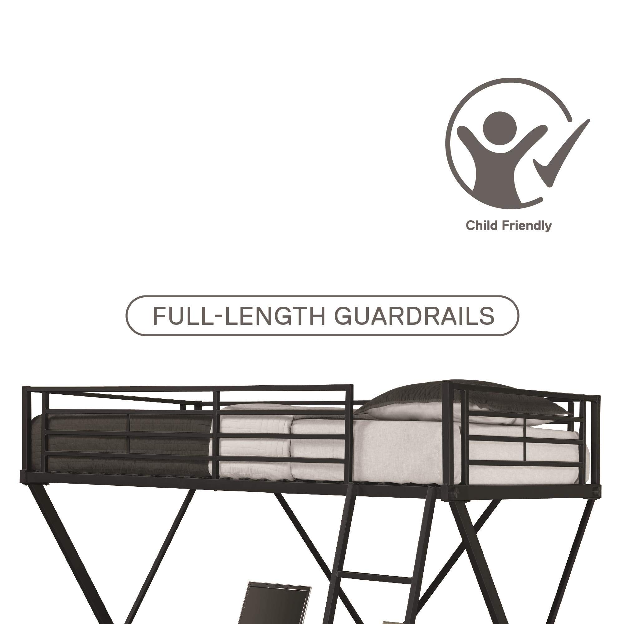 DHP Ciara Metal Bunk Bed Frame with Desk - Silver with Space Saving Design Caira Loft Bed Desk, Twin, Silver