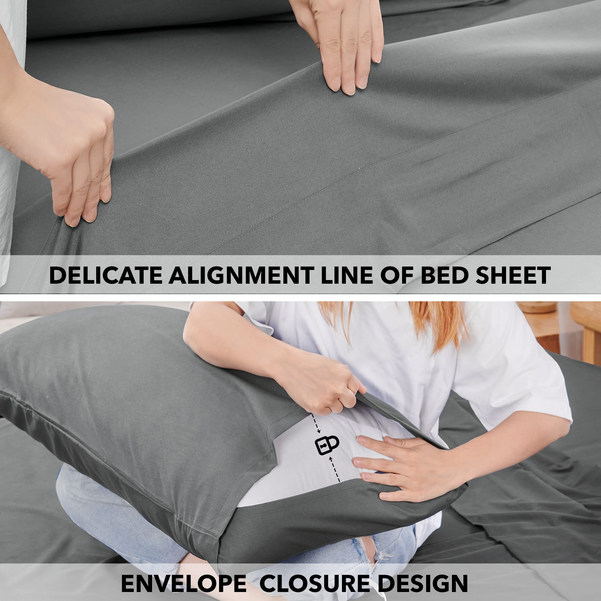 Deconovo Bed Sheets Light Grey Full Size Sheet Sets Microfiber 16" Deep Pocket 1800 Thread Count Luxury Comfort Bedding Silky Soft Touch 4 Pieces Pillowcases Flat Sheet & Fitted Sheet
