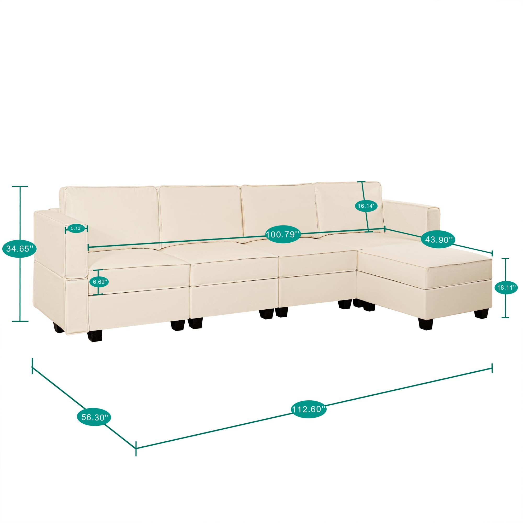 Naomi Home Sarah L-Shaped Sofa with Storage Seat Fabric Modular Sectional Couch Reversible Chaise L Couch Sectionnal Sofa, White, Air Leather
