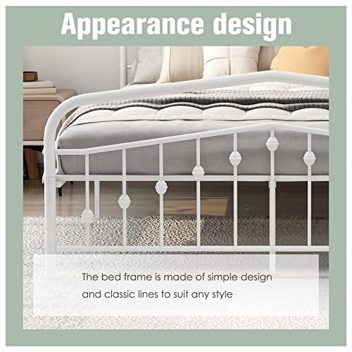 Zoophyter Metal Platform Bed Frame Queen Size No Box Spring Needed with Headboard Footboard Premium Steel Slat Support White