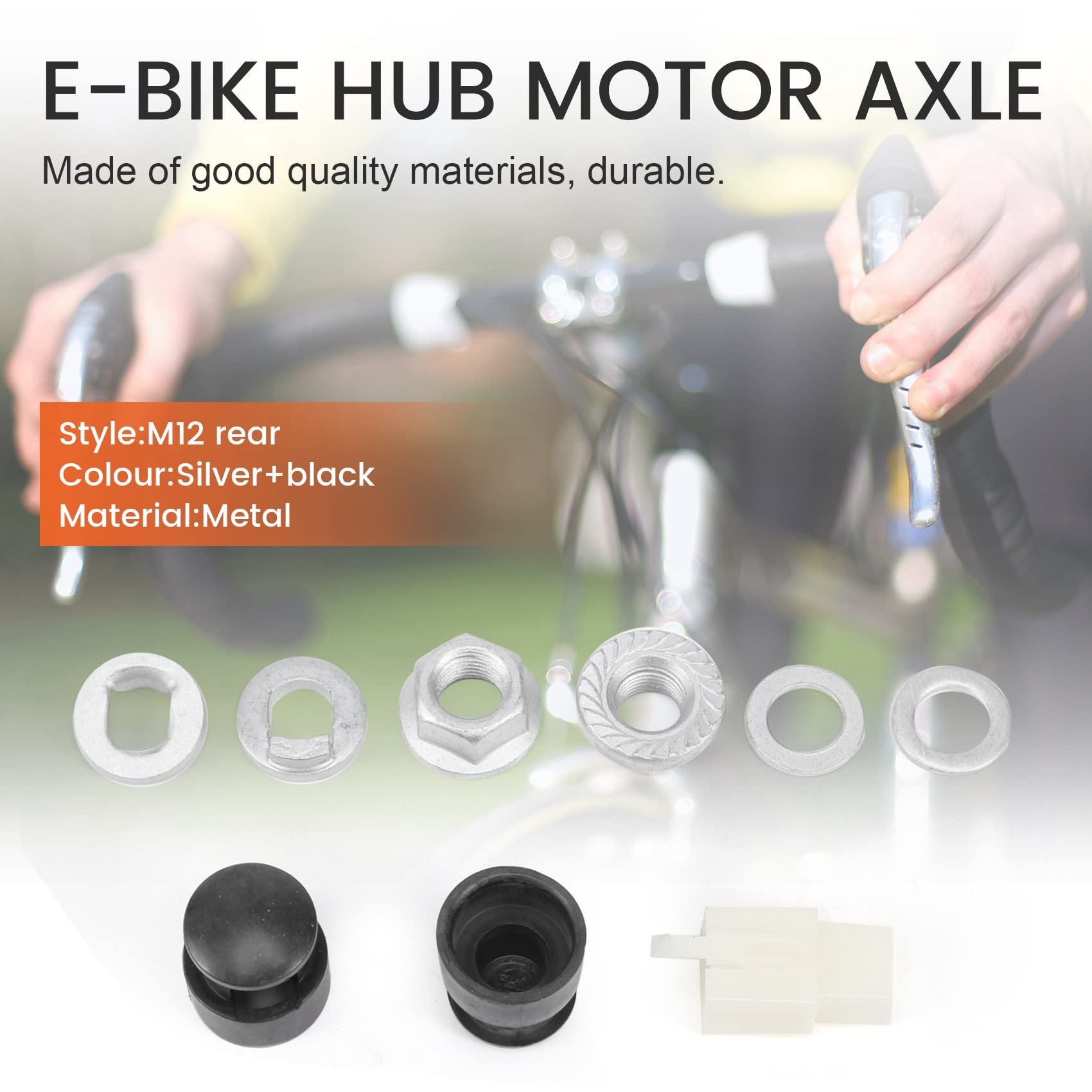 Erpmlyo E-Bike Electric Bicycle Hub Motor Axle M12 Rear Lock Nut/Lock Washer/Spacer/Nut Cover with 12mm Shaft