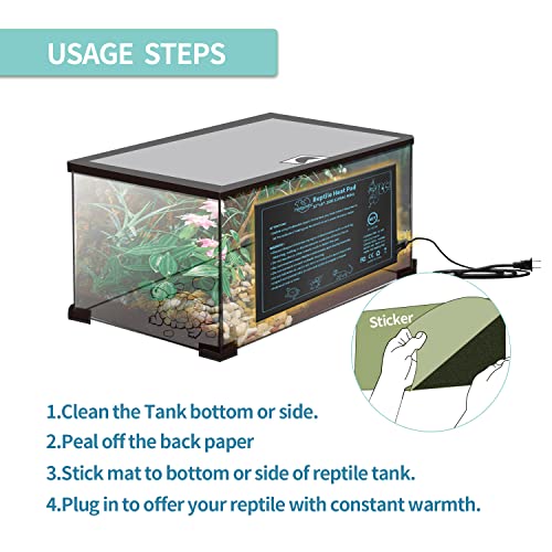HYDGOOHO Reptile Heat Pad with Thermostat Under Tank Terrarium Heater MET Approved Waterproof Heat Mat Terrarium Accessories for Snake Lizard Hermit Crab Turtle Frog Spiders (8X12`` Pad +Thermostat)