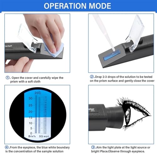 KYKYK Refractometer, Black Refractometer Beer Brix Wort Sugar Alcohol Meter 0-30%1.000-1.120 SG Proportion Handheld Tool Hydrometer Tester for Fruit, Homebrewing, Juice, Vegetables