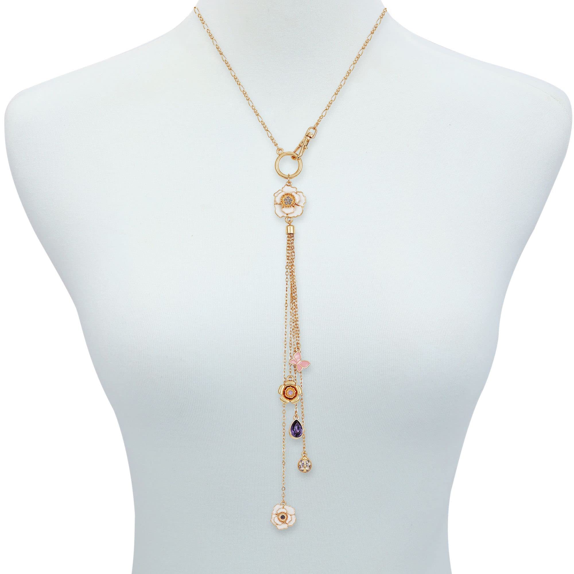 GUESS Long Goldtone Y Necklace with Flower Tassel Decoration