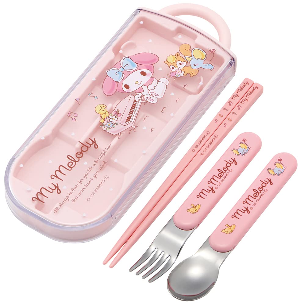 My Melody Utensil Set - Includes Reusable Fork, Spoon, Chopsticks and Carrying Case - Authentic Japanese Design - Durable, Dishwasher Safe- Music