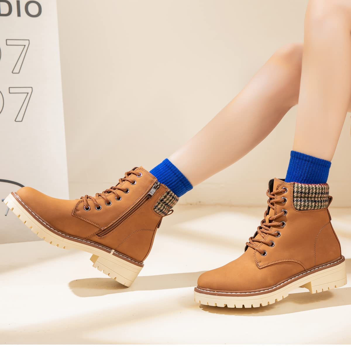 DeYashopin Womens Hiking Boots Non-slip Outdoor Casual Boot Leather Camel 7