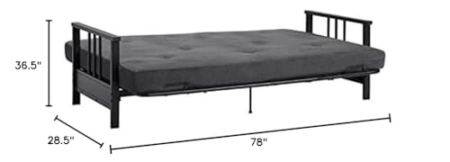 DHP Harlow Futon Set with Metal Bed Frame and 6" Mattress, Full, Gray