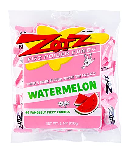 Zotz Fizz Power Candy Watermelon - Fruit Flavored Hard Candy with a Fizzy Center | 230g Bag, Single Pack | Gluten-Free