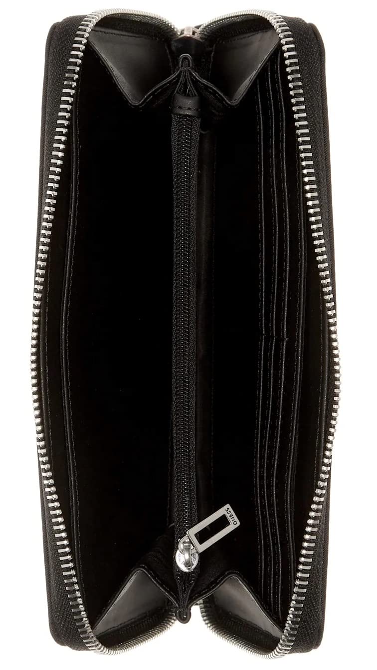 GUESS Women's Brooker Logo Debossed Patent Zip Around Wallet Clutch Bag - Black Multi