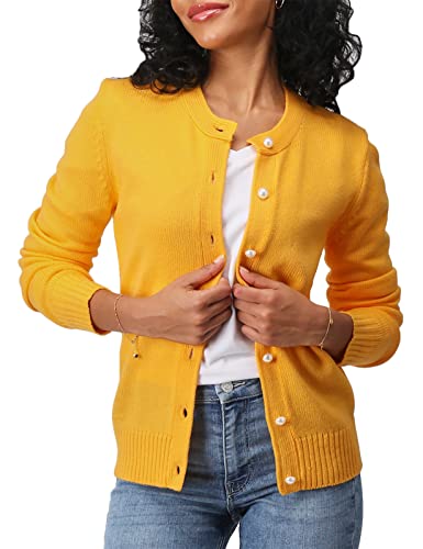 OSABASA Womens Casual Slim Fit Button Closure Long Sleeve Cardigans Yellow US XL (OSCWOCAL001)