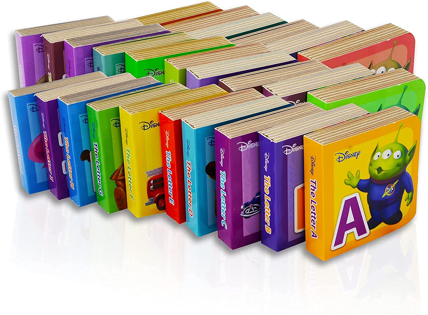 Disney Alphabet Story Book Collection Bundle Disney Board Book Set ~ 24 Pack Disney Pixar My First Library Mini Block Books with Reward Stickers (Disney Board Books for Toddlers)