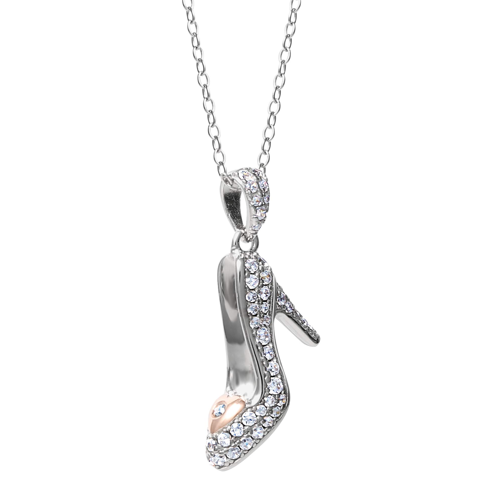 Disney Princess Cinderella Sterling Silver Cubic Zirconia Slipper Necklace, Official License