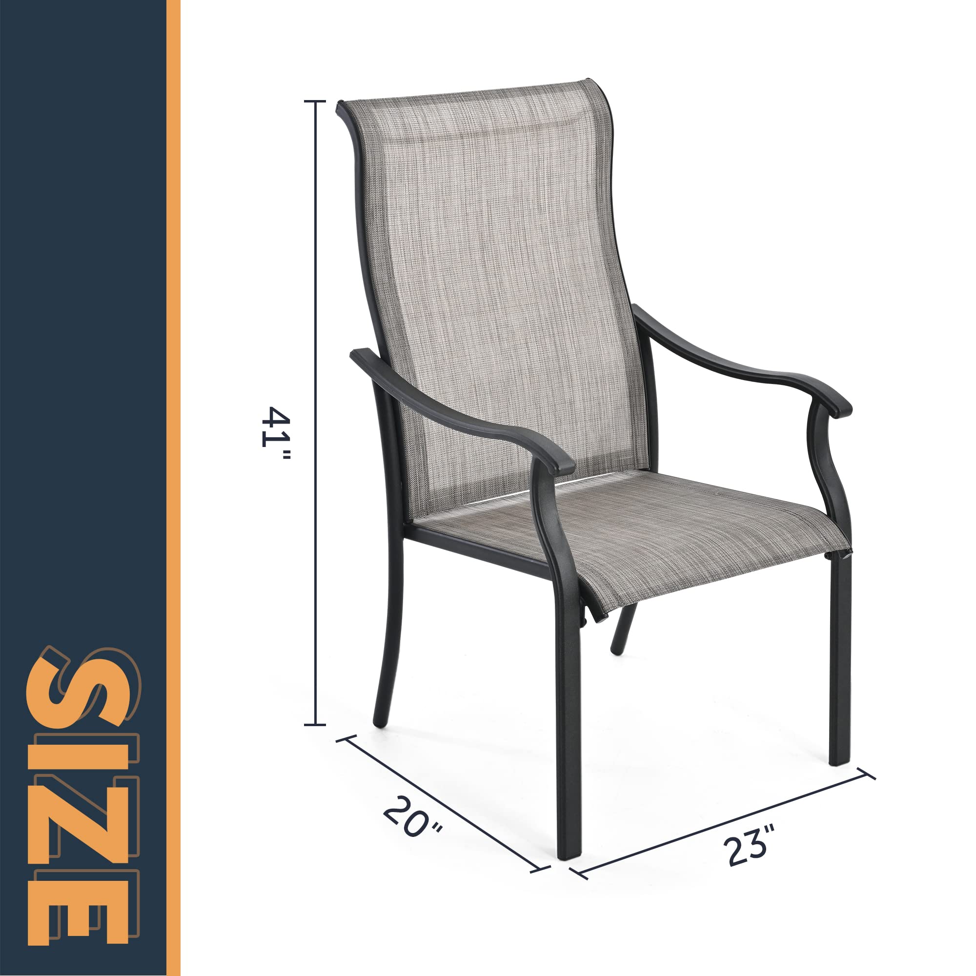 HAPPATIO Patio Dining Chairs Set of 4, Outdoor Textilene Dining Chairs with High Back, Patio Furniture Chairs with Armrest, Black Frame (Gray)