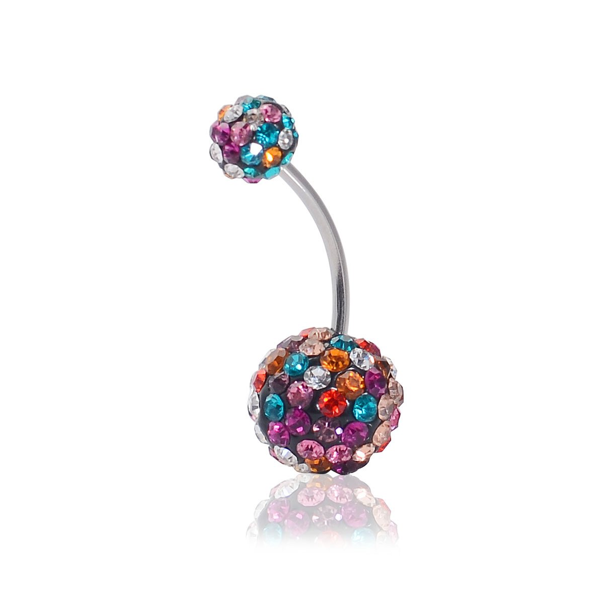 CrazyPiercing Crystal Belly Button Ring, Stainless Steel Navel Piercing Ring Stud Piercing, Colorful Rhinestones Ball Navel Ring 16G