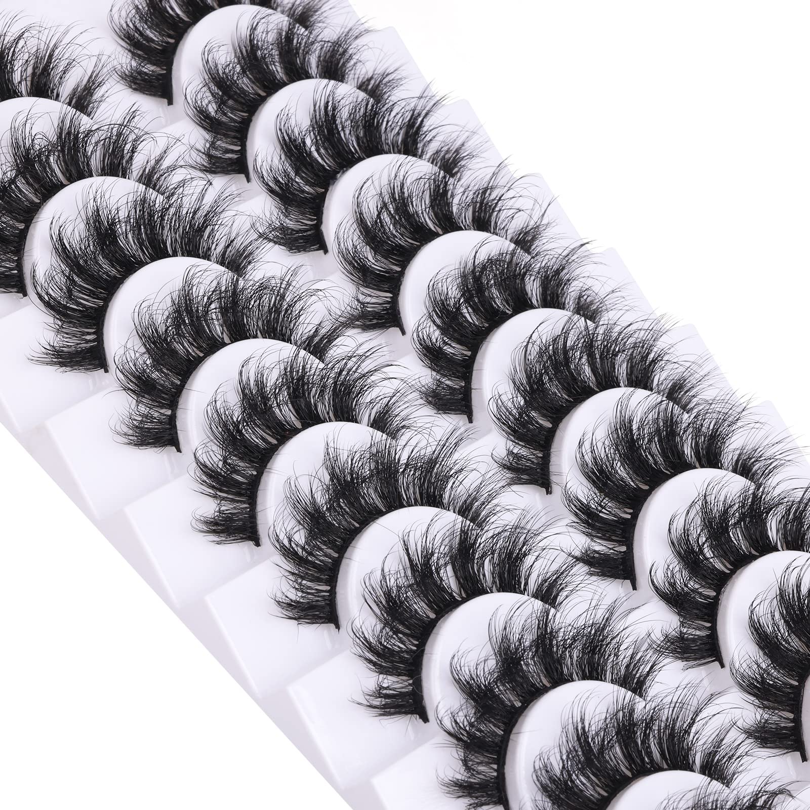 Mink Lashes Fluffy Eyelashes Natural 6D D Curl False Eyelashes Thick Full Eye Lashes Wispy Soft Handmade Reusable Lashes Pack