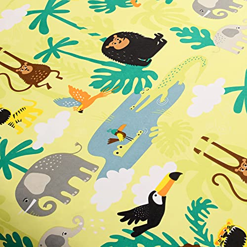 KWLOVER 2PC Soft Bed Fitted Sheet and Pillowcase Set for Single Bed, Cute Animals Printed Sheets for Kids Teen Boys Girls Twin Size Bed (Yellow, Twin)