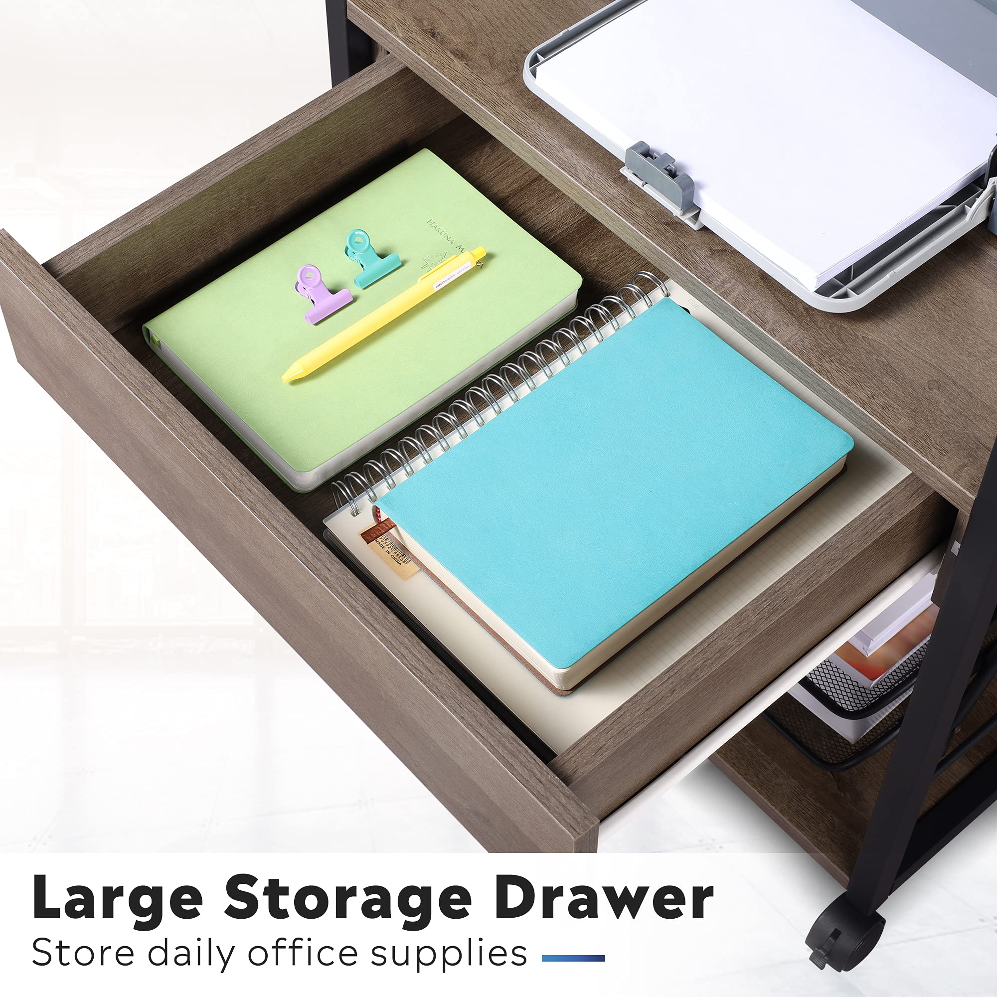 DEVAISE Mobile Printer Stand with Storage Drawer, Modern File Cabinet Printer Cart for Home Office, Gray Oak