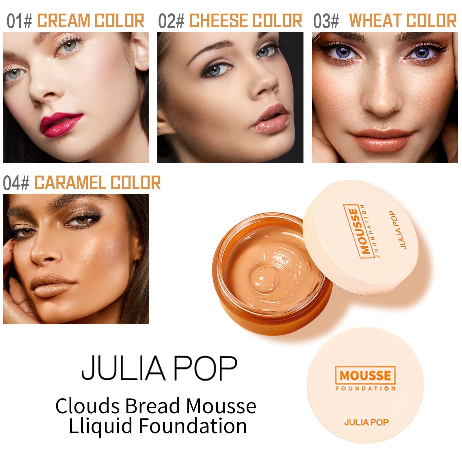 Easilydays Wheat Mousse Liquid Foundation Concealer, Durable Waterproof Matte Foundation, Nourish Concealer Foundation Cream, Non-Removal BB Cream Waterproof Moisturizing Brightening Seamless Camouflage Makeup (#03 Wheat Color)