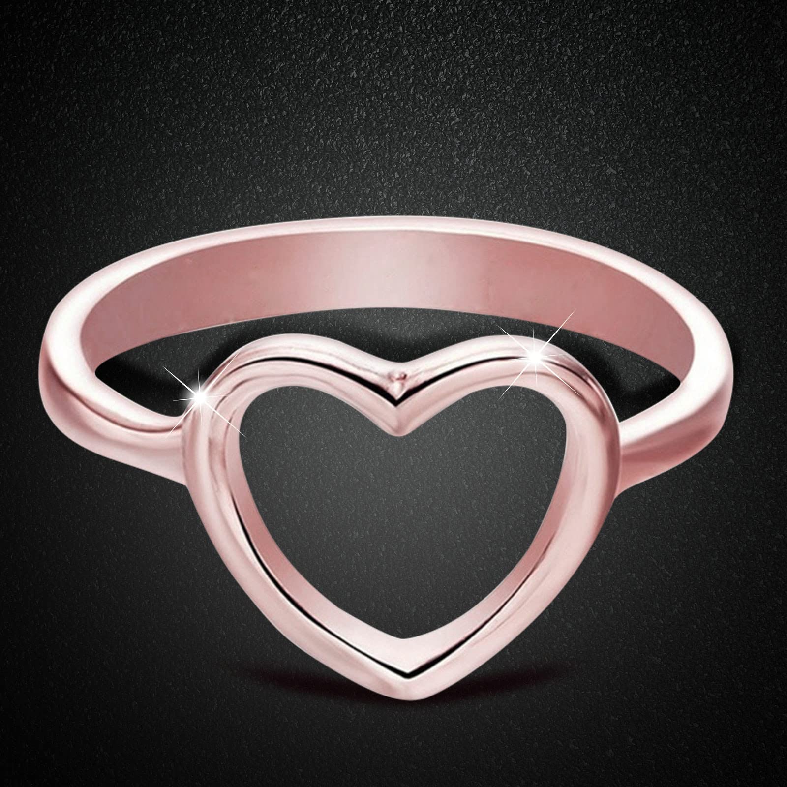 Fashion Heart Shaped Ring for Women Minimalist Design Wedding Rings for Bride Engagement Rings (Rose Gold, 5)