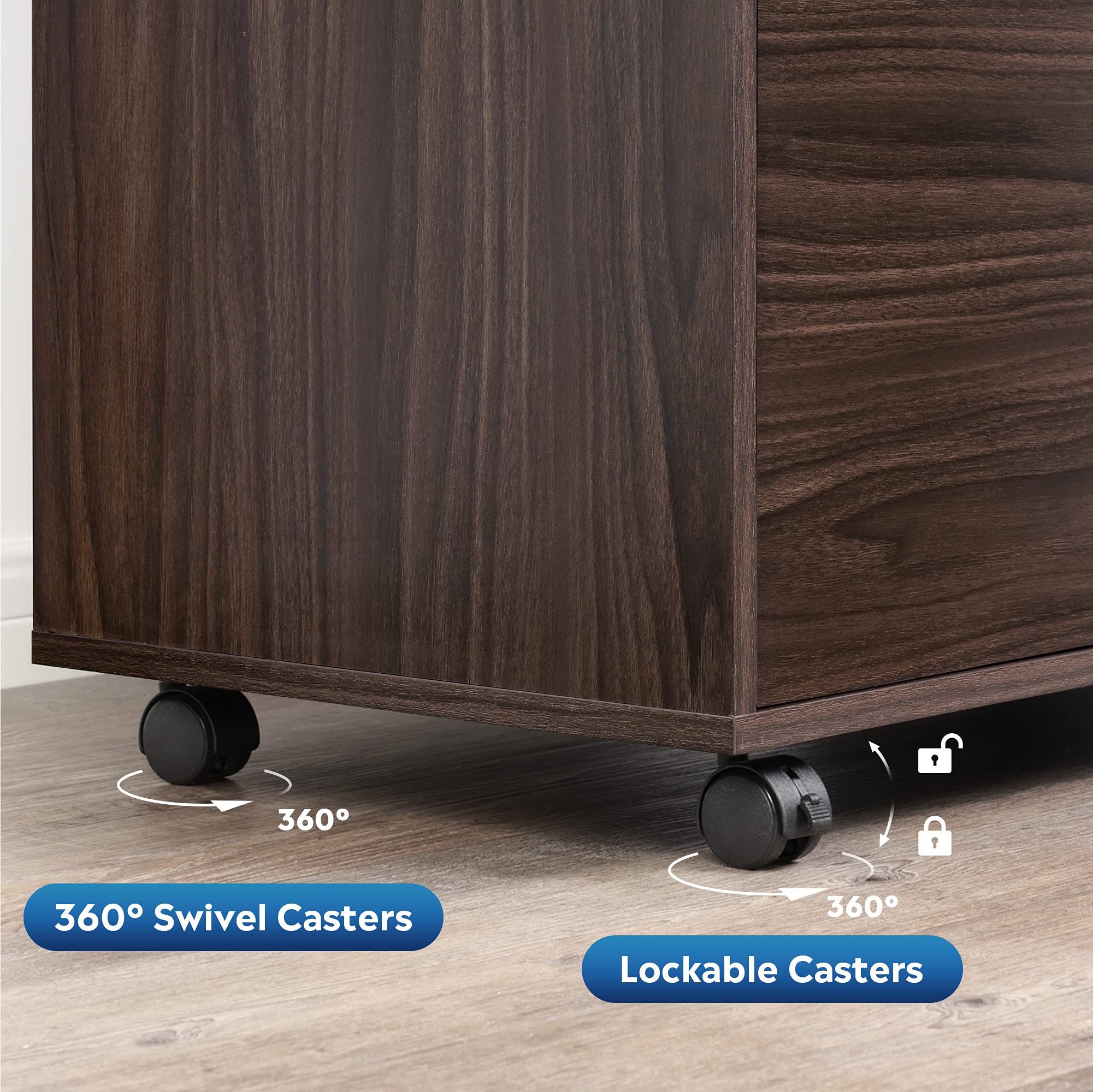 DEVAISE Wood Lateral File Cabinet with 1 Drawer, Printer Stand with Storage Door and Shelves, Large Mobile Filing Cabinet for Home Office, Walnut