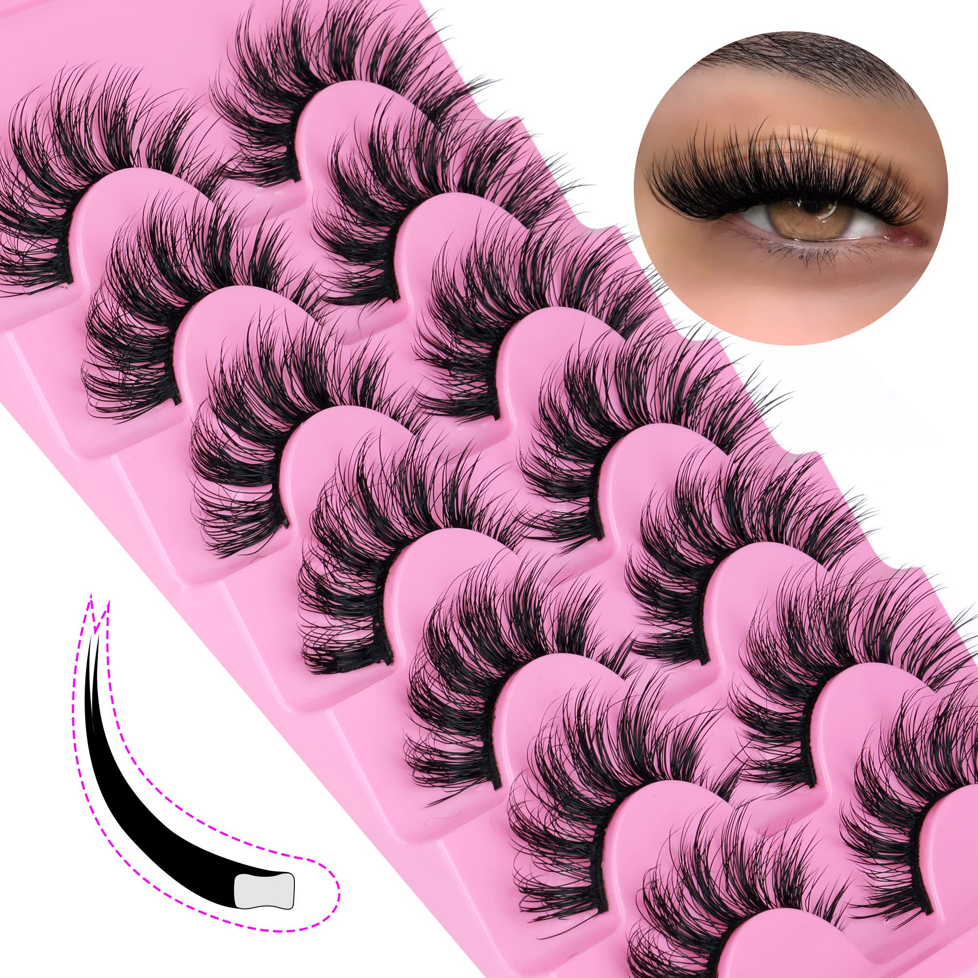 Mink Lashes Natural Look Wispy Eyelashes Fluffy False Lashes Flat Faux Mink Eyelash Extensions 7 Pairs Pack by Eefofnn