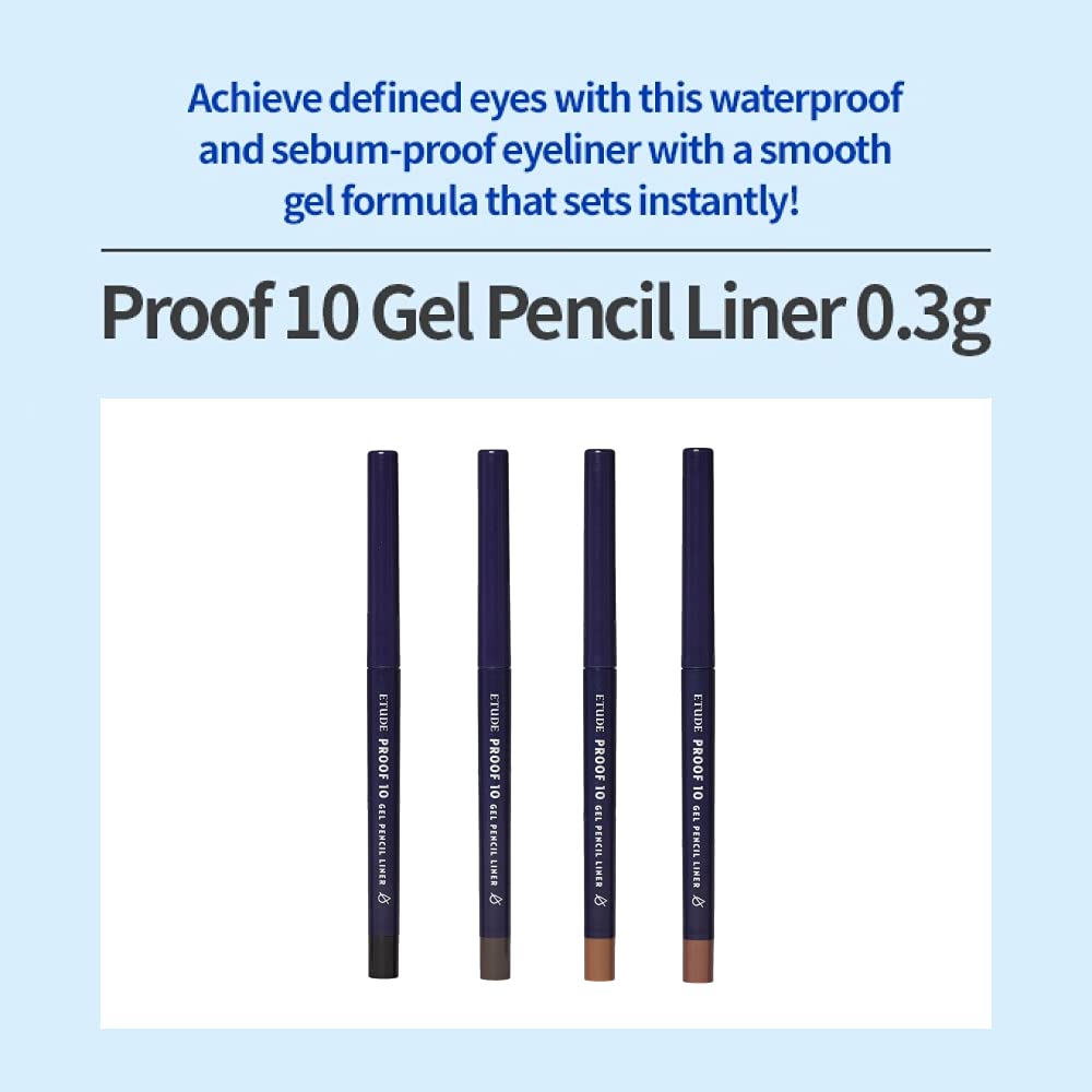 ETUDE Proof 10 Gel Pencil Liner 0.3g (#1 Black) (21AD) | Creamy Gel Texture Eyeliner with Wearable Shades to Create Precise Line Eye Makeup without Efforts