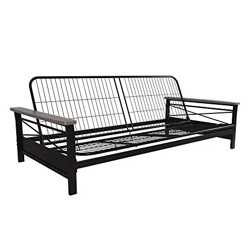 DHP Nadine Metal Futon Frame with Grey Wood Armrests, Full Size, Mattress Not Included