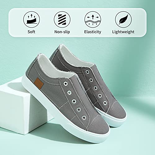 Women's Slip on Shoes Non Slip Canvas Shoes Fashion Canvas Sneakers Low Top Casual Shoes(Grey-US9)