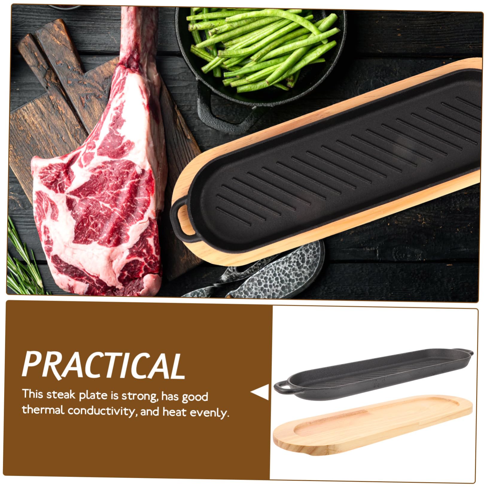 OKUMEYR Grill Plate Creative Baking Pan Steak Pan Cast Iron Serving Plate Frying Plate Steak Grill Pan Household Steak Pan Non-stick Steak Pan Cast Iron Steak Plate Grilling Food Pan