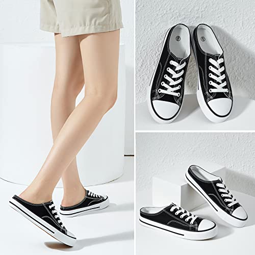 Women's Slippers Canvas Sneakers Slip on Shoes Non Slip Mules Backless Sneaker(Black.US7)