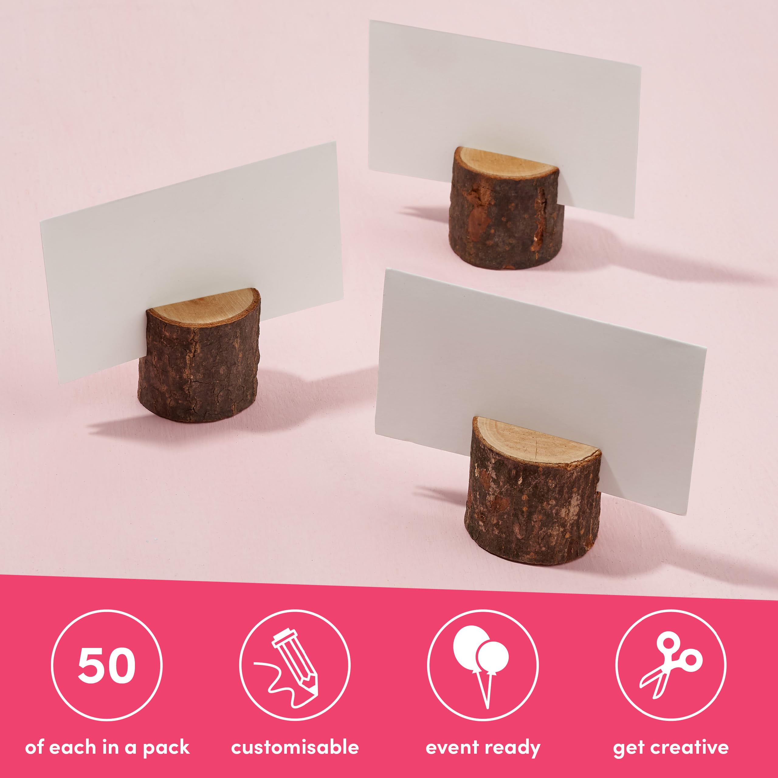THE TWIDDLERS 50 Rustic Wood Place Card Holders with 50 White Table Name Cards 3.5 x 2 - Reserved Seating for Wedding, Party Buffet, Banquet, Dinner, Food Labels