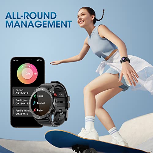 PUREROYI Smart Watch for Men Bluetooth Call (Answer/Make Call) IP68 Waterproof 1.32'' Military Tactical Fitness Watch Tracker for Android iOS Outdoor Sports Smartwatch(Black)