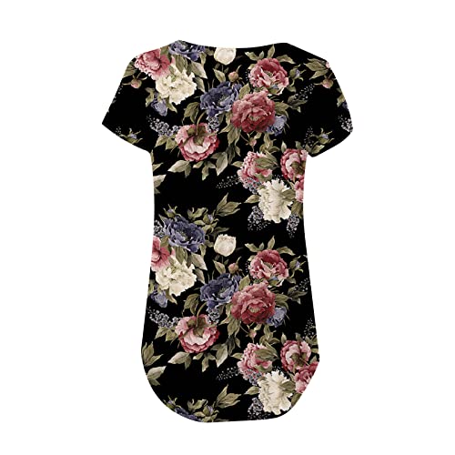 Womens Fall Tunic Tops 2022 Fashion Short Sleeve T Shirts Plain Cute Tees Casual Dressy Blouses Trendy Henley Solid Pullover, Black-06, 3X-Large
