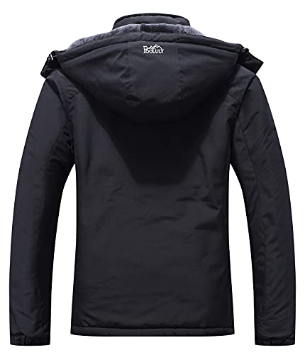Pooluly Women's Ski Jacket Warm Winter Waterproof Windbreaker Hooded Raincoat Snowboarding Jackets Black-L