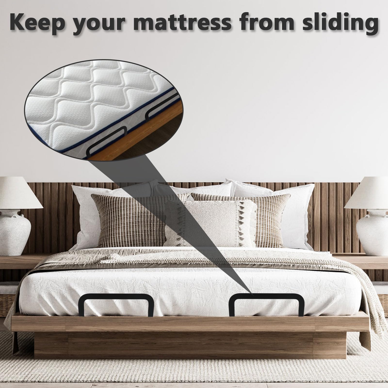 TheElves 4 Pcs Mattress Slide Stopper for Adjustable Beds,Mattress Retainer Bar Keep Mattress Stopper for Wooden Bed Frame,Sturdy Mattress Holder in Place to Keep Mattress from Sliding