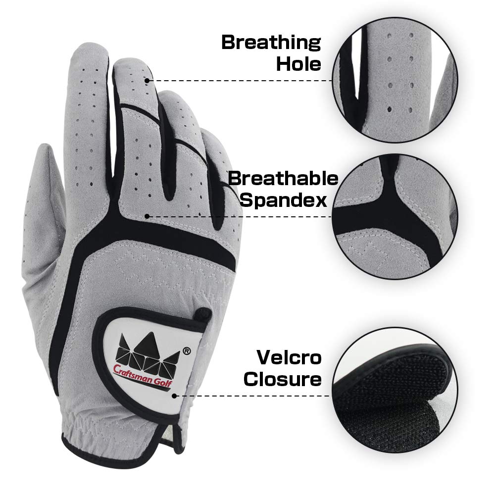 Craftsman Golf 3-Pack White or Gray Golf Gloves for Men Worn on Right Hand (Gray, M)