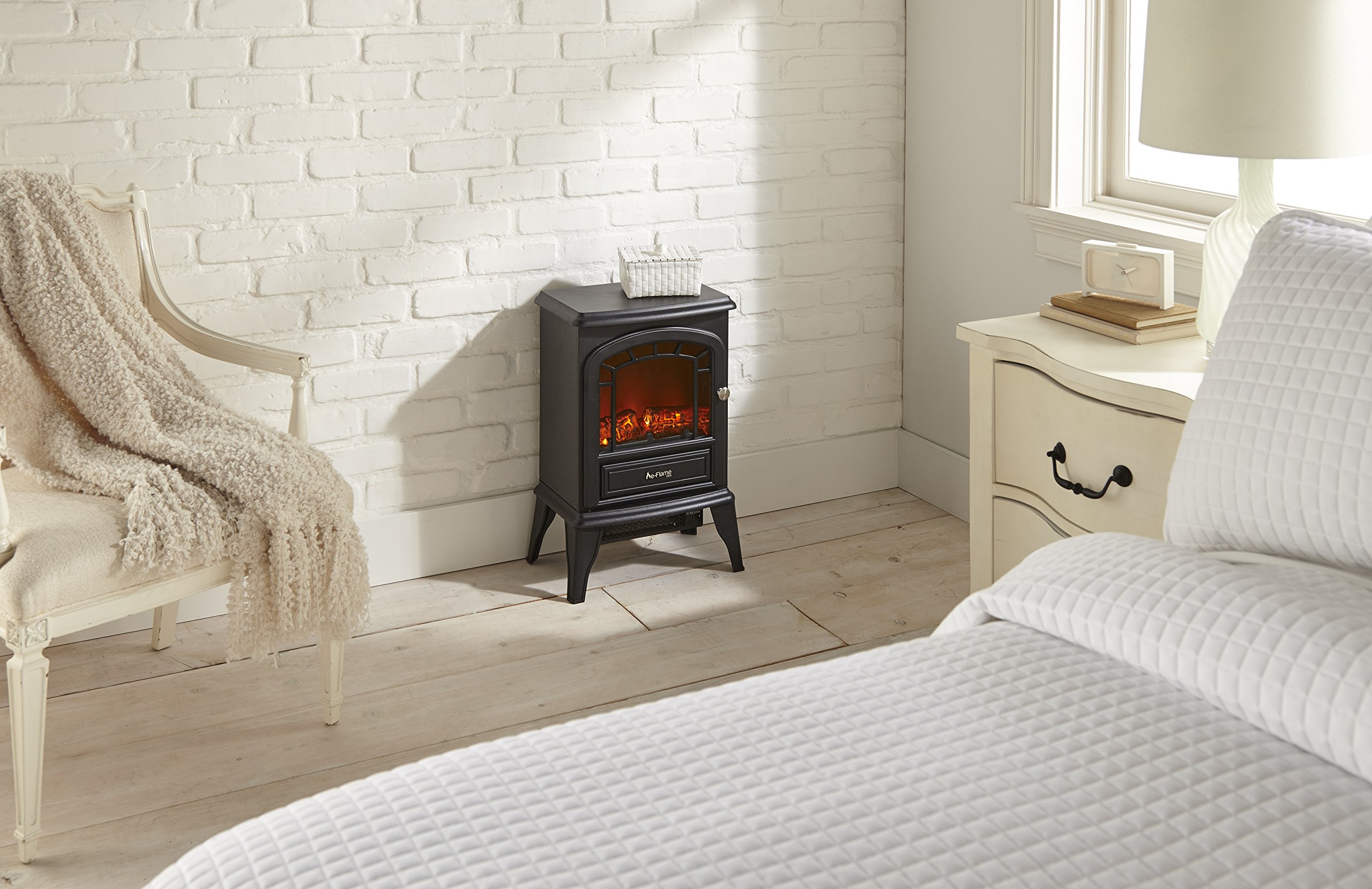 e-Flame USA Aspen Freestanding Electric Fireplace Stove - 3-D Log and Fire Effect (Black)
