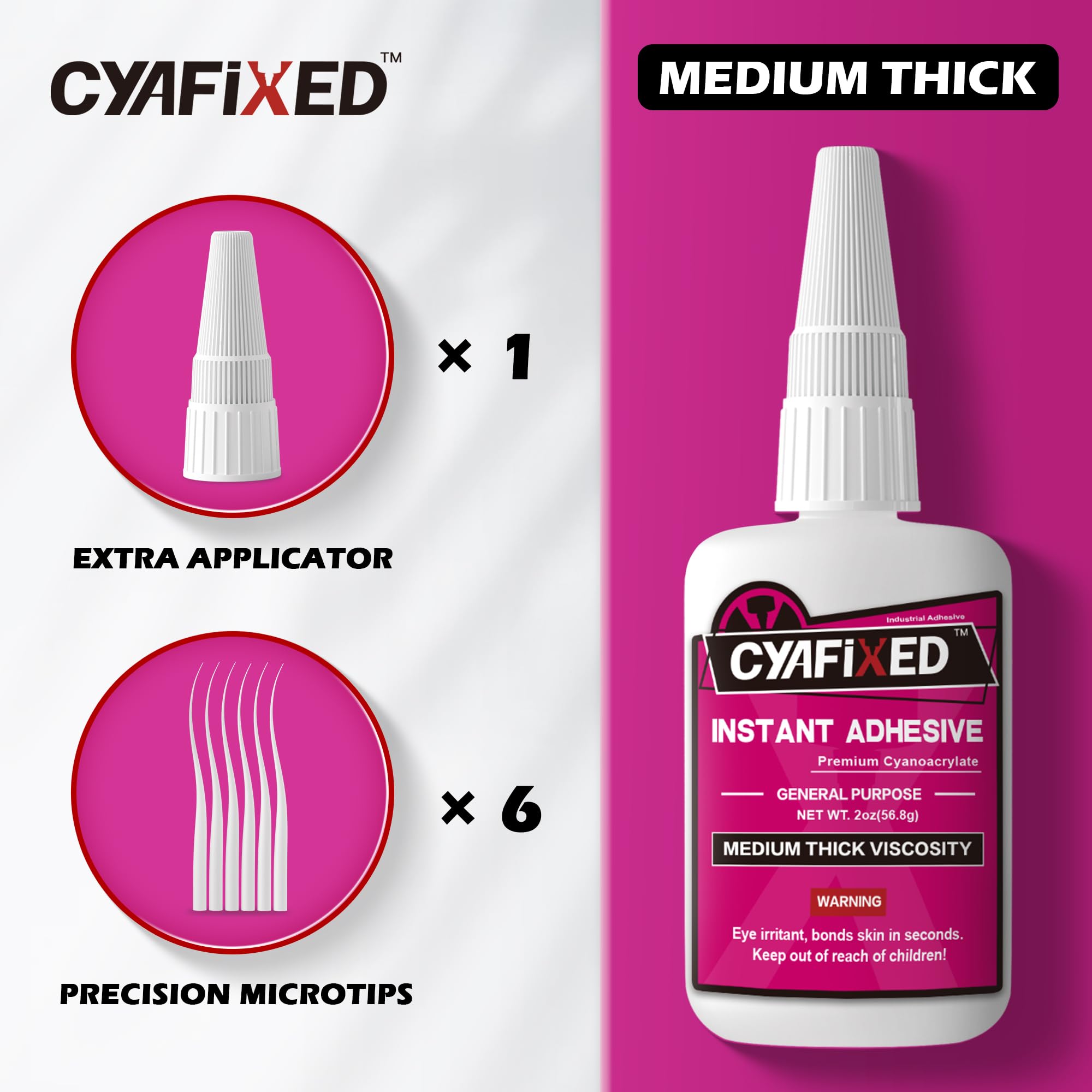 CYAFIXED Strong Cyanoacrylate (CA) Super Glue, Impact Resistant Medium-Thick Viscosity Instant Adhesive, 1 oz. (28.3 Grams) - CA Glue for 3D Printing, Aquascape and Hobby Models