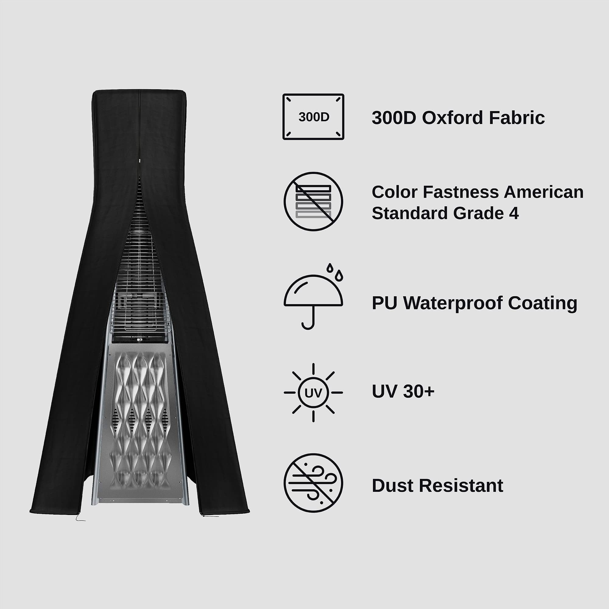 EAST OAK Pyramid Patio Heater Covers with 300D Oxford Fabric, Zipper, Storage Bag, Waterproof, Dustproof, Wind, Sunlight, Snow-Resistant, 91'' Height x 18.5" Top x 20.87" Base Black