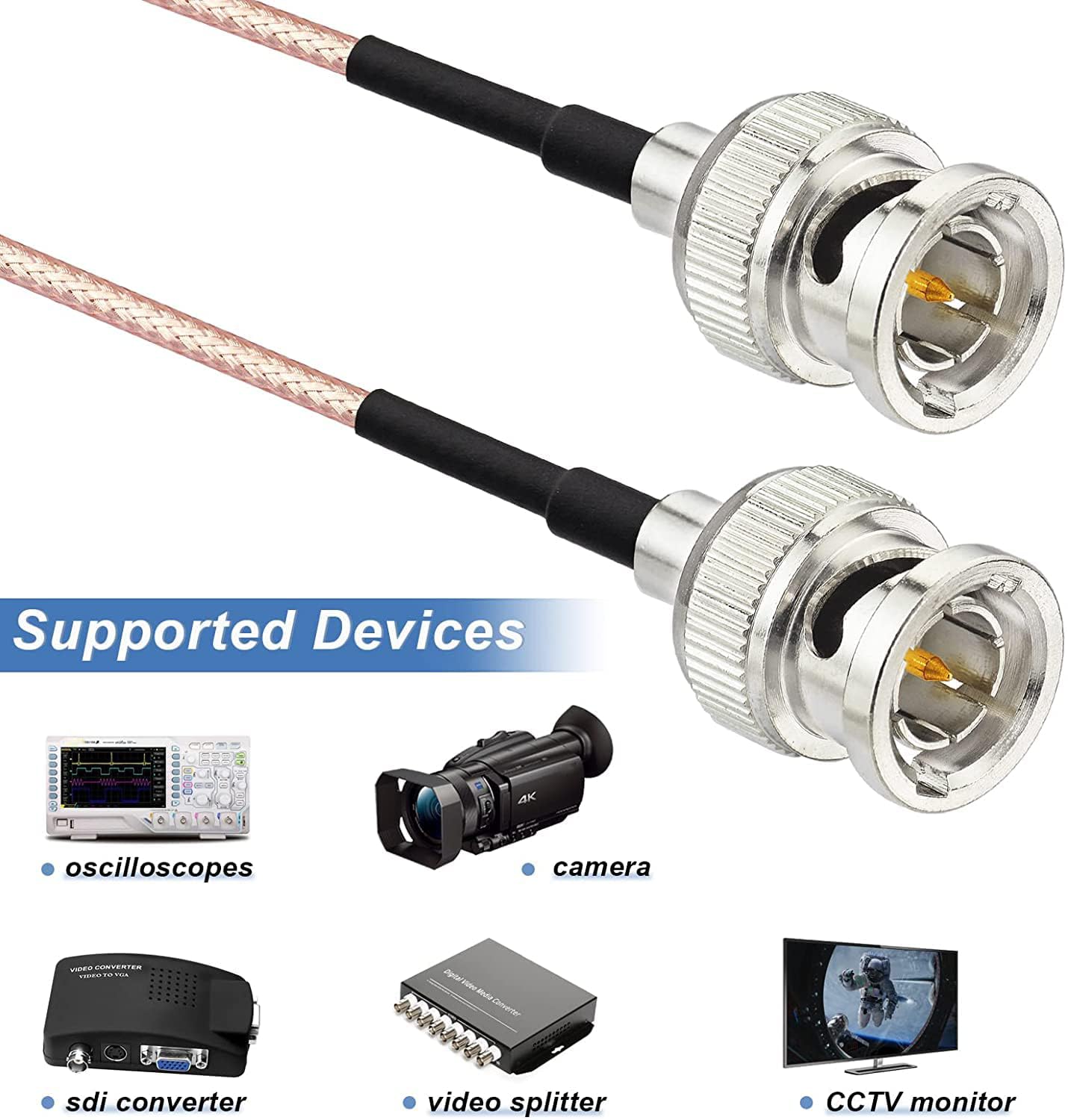 Superbat 3G/HD SDI Cable BNC Cable(10ft 75ohm) for Cameras and Converter Video Equipment,Supports HD-SDI/3G-SDI/4K/8K,SDI Video Cable (Straight,1Pcs)