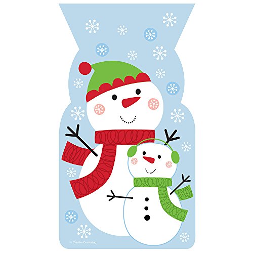 Creative Converting 20 Count Snowmen Shaped Cello Bags, White/Blue
