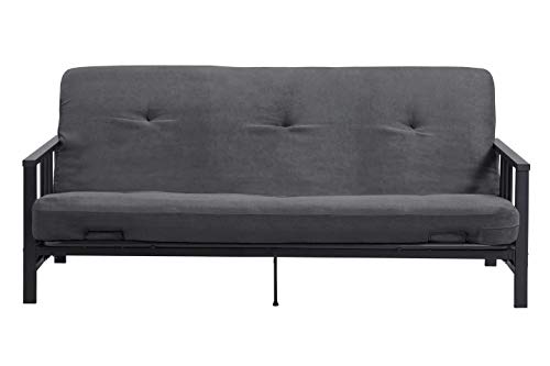DHP Harlow Futon Set with Metal Bed Frame and 6" Mattress, Full, Gray