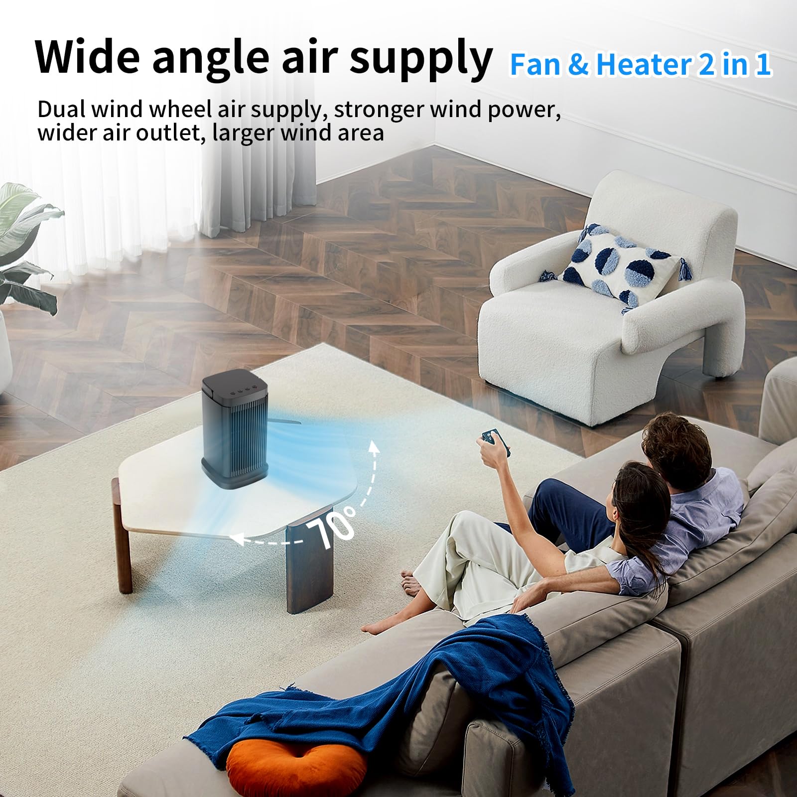 Space Heater and Desktop Cooling Fan Combo,Heater 1000W/1500W for Winter Use, Fan for Spring, Summer and Fall use, Dual Fan Blowing Silent for Office, Study, Desktop, Bedroom,and Other Uses.-Black