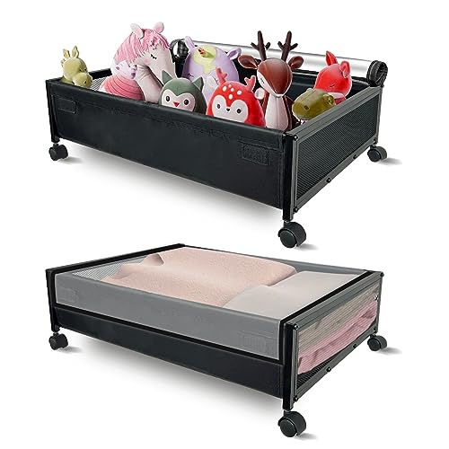 UEAKPIC Under Bed Storage Containers with Wheels, 2 Pack Under Bed Shoe Storage Organizer, Rolling Under Bed Storage Metal Drawer, Organization and Storage for Clothes, Toys, Blankets, Books