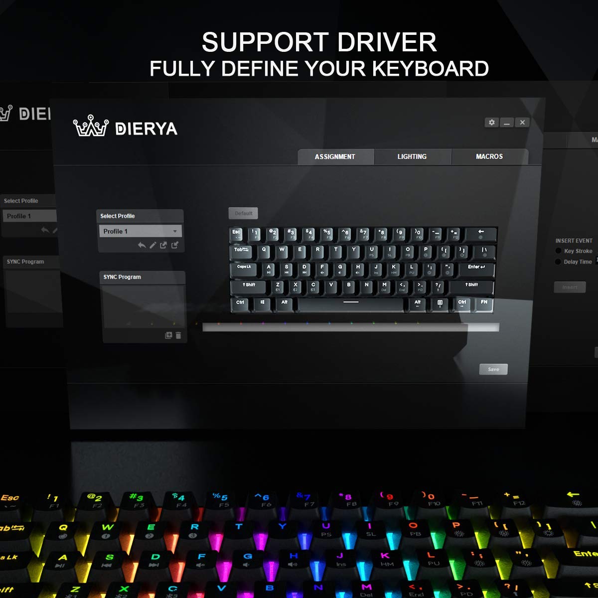 DIERYA DK61E 60% Mechanical Gaming Keyboard, RGB Backlit Wired PBT Keycap Waterproof Type-C Mini Compact 61 Keys Computer Keyboard with Full Keys Programmable (Gateron Optical Brown Switch) (Renewed)