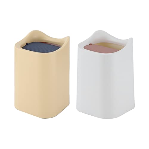 plplaaoo Plastic Mini Desktop Trash Can with Shake Lid, Trash Can, Novel Cute Mini Trash Storage Bin, Trash Basket, Plastic Mini Wastebasket Trash Can for Office Dormitory Vanity Tabletop Home(White)