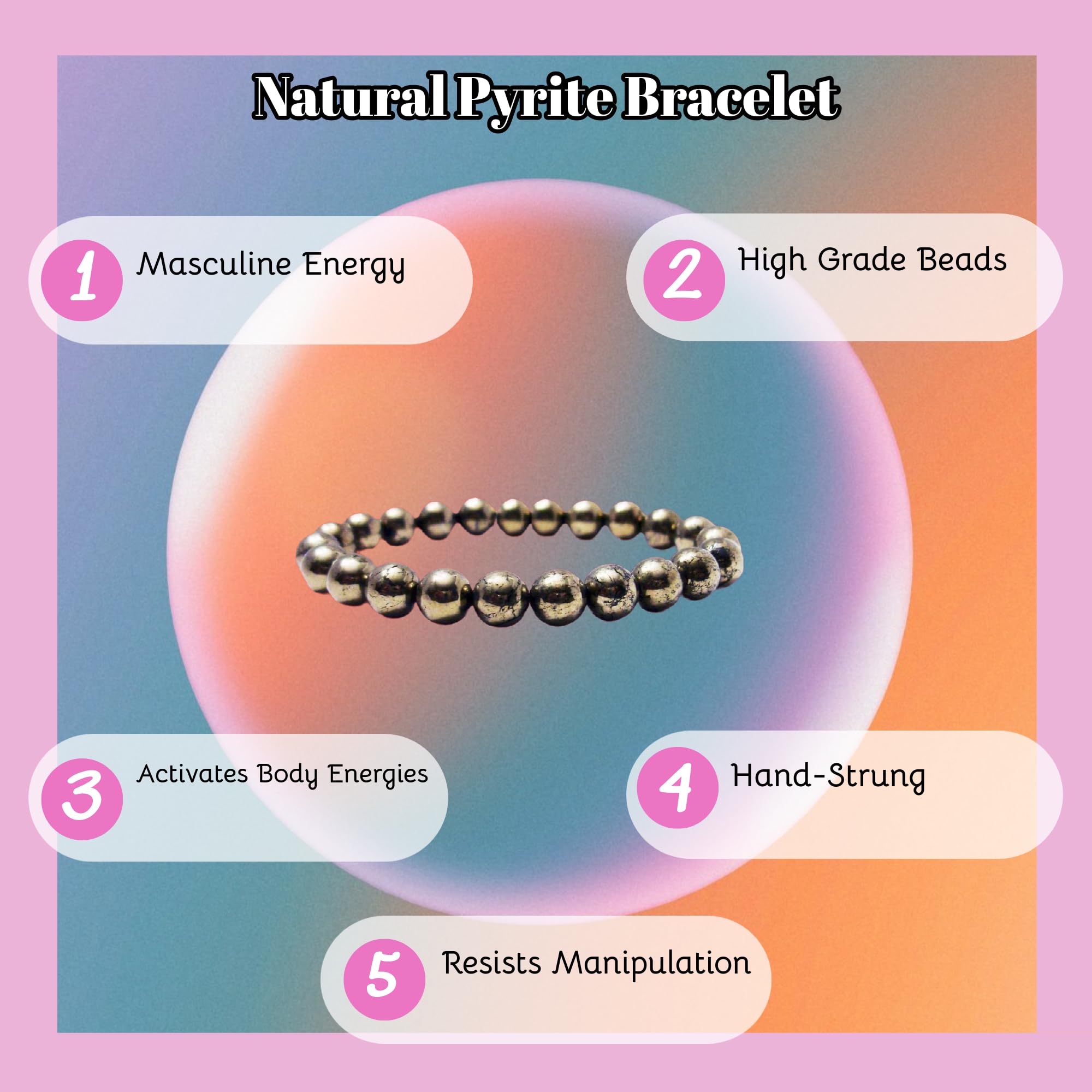 DHYANARSH Pyrite Beads Bracelet - Astronomy Jewelry, AAA Natural Stone Beads 8mm