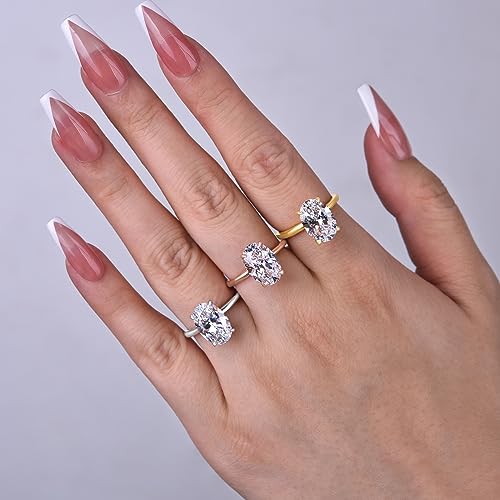 Effinny 3.5 Carat Elongated Oval Cut Engagement Ring White Gold Plated 925 Sterling Silver Simulated Diamond Promise Ring(White Gold, 16)