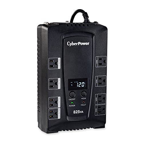 CyberPower CP825LCD Intelligent LCD UPS System, 825VA/450W, 8 Outlets, Compact