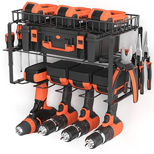 PUYAN LILY Power Tool Organizer,Garage Organizers and Storage,3 Layers Heavy Duty Metal Tool Shelf,Utility Rack for Cordless Drill,Garage Tool Organizer Wall Mount with Frame Basket For Father's Day